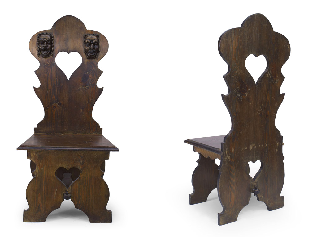 Italian renaissance pine sgabello side chairs